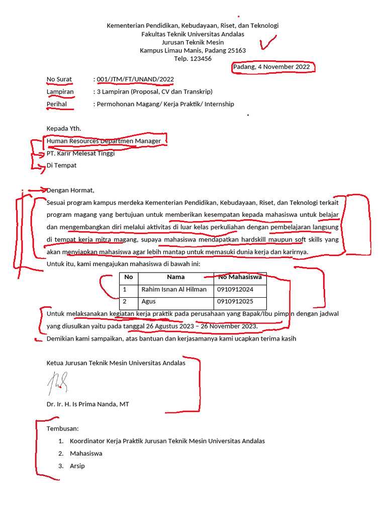 Contoh Surat Pengantar Magang (Internship) | PDF