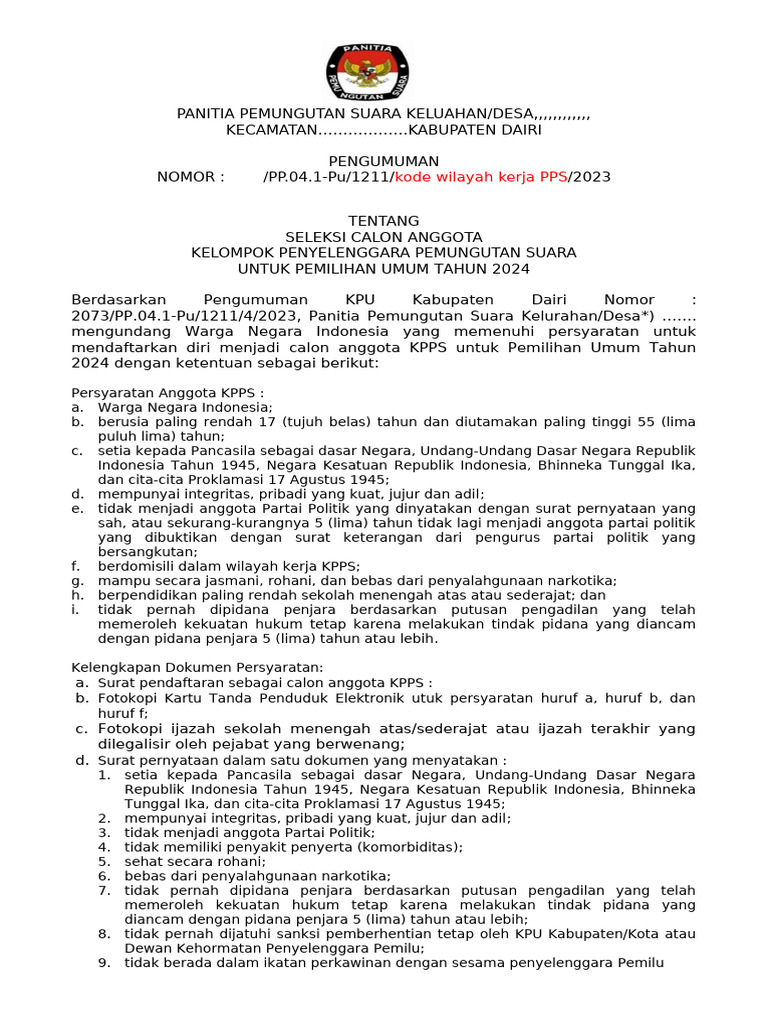 Surat ke PPS Pembentukan KPPS,,,jadi -kirim ke PPK dan PPS | PDF