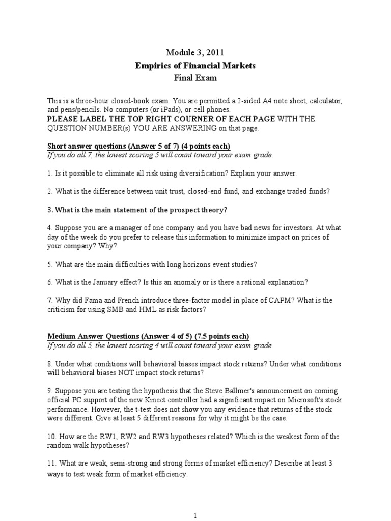 Sample Final Exam | PDF | Investment Management | Test (Assessment)