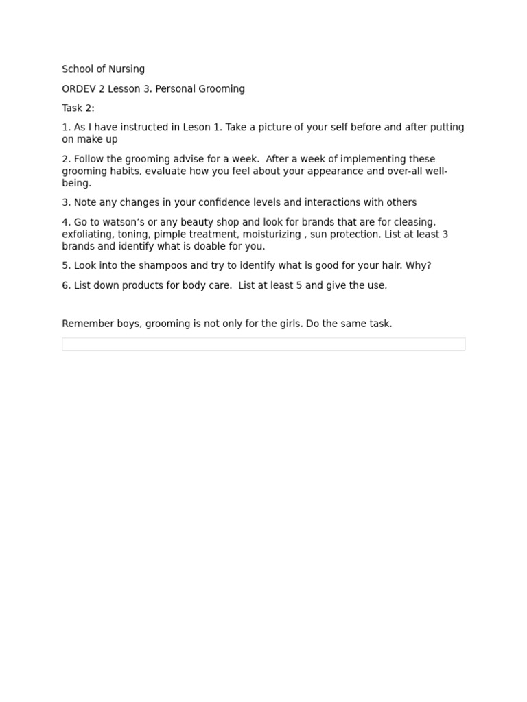 ORDEV 2 Task 2 Personal Grooming-1 | PDF