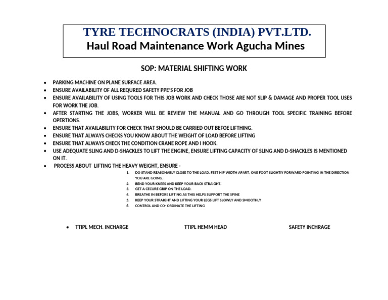 Sop Material Shifting Work | PDF