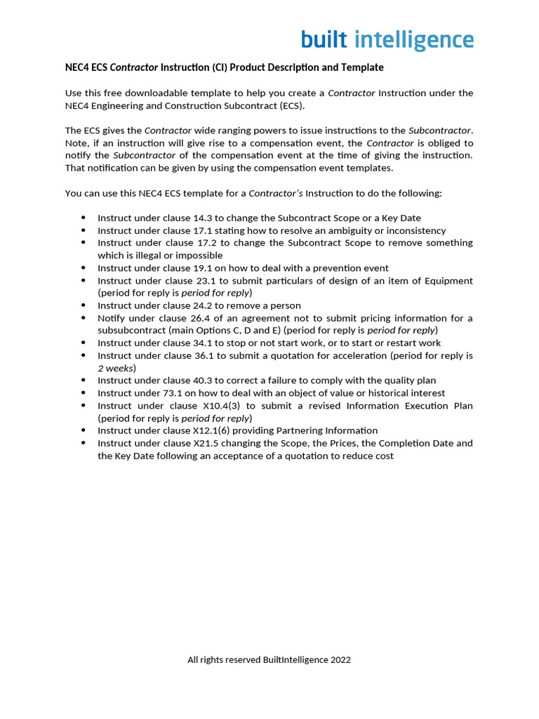 NEC4 ECS Contractor Instruction Workflow | PDF