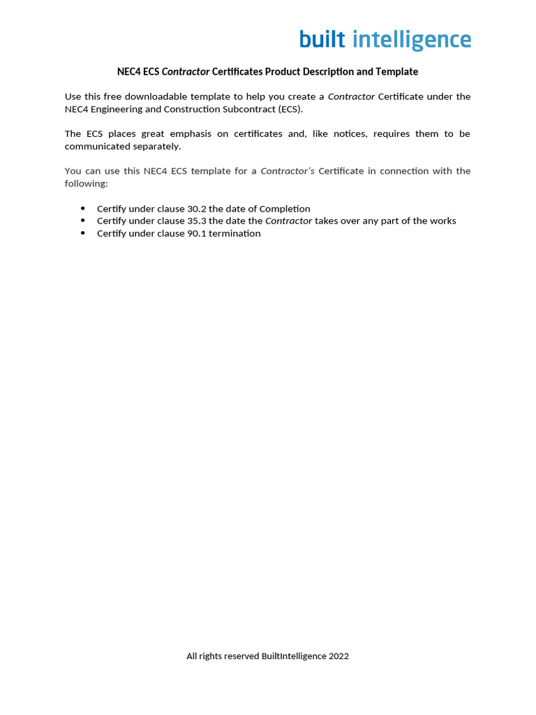 NEC4 ECS Contractor Certificates Workflow | PDF