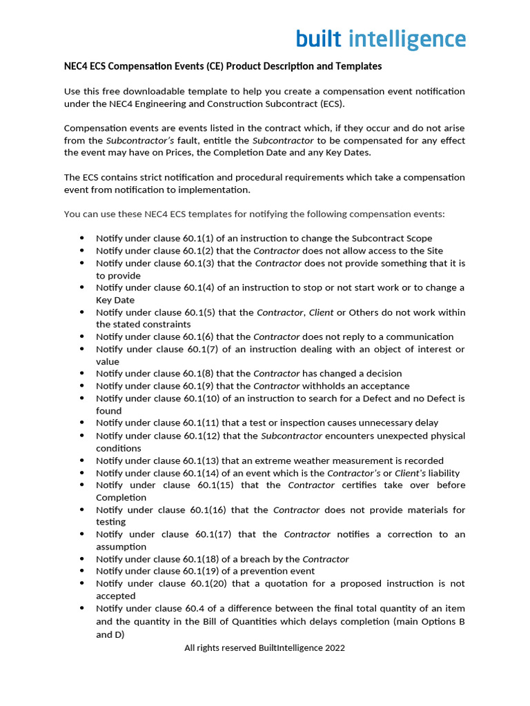 NEC4 ECS Compensation Events Workflow Rev X | PDF