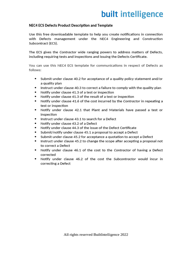 NEC4 ECS Defects Workflow | PDF