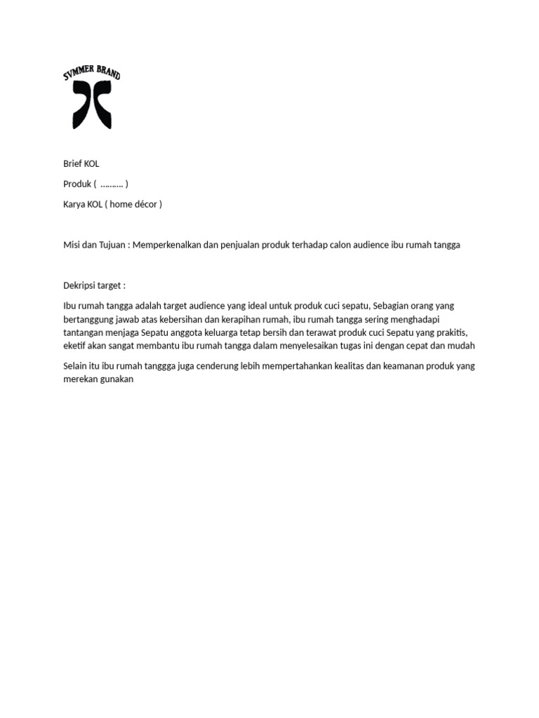 Brief KOL (Target Ibu Rumah Tangga) | PDF