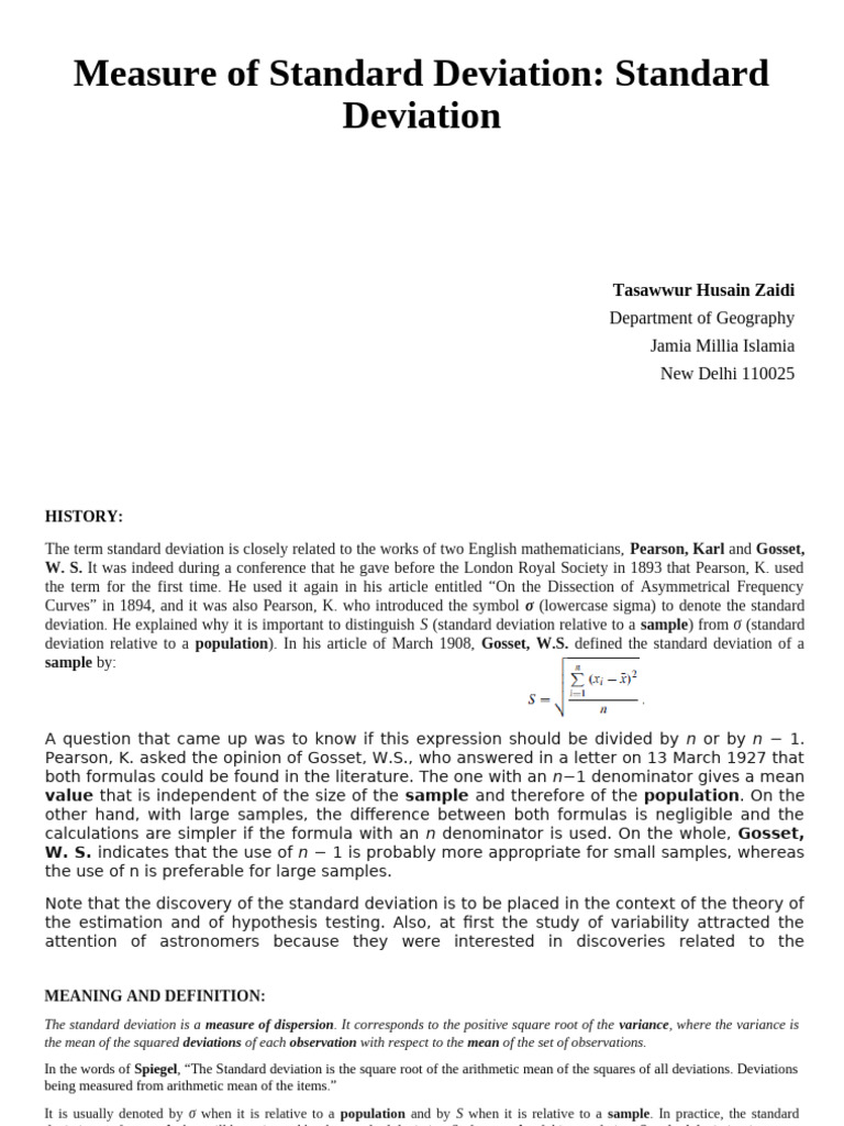 Measure of Dispersion Standard Deviation-1 | PDF