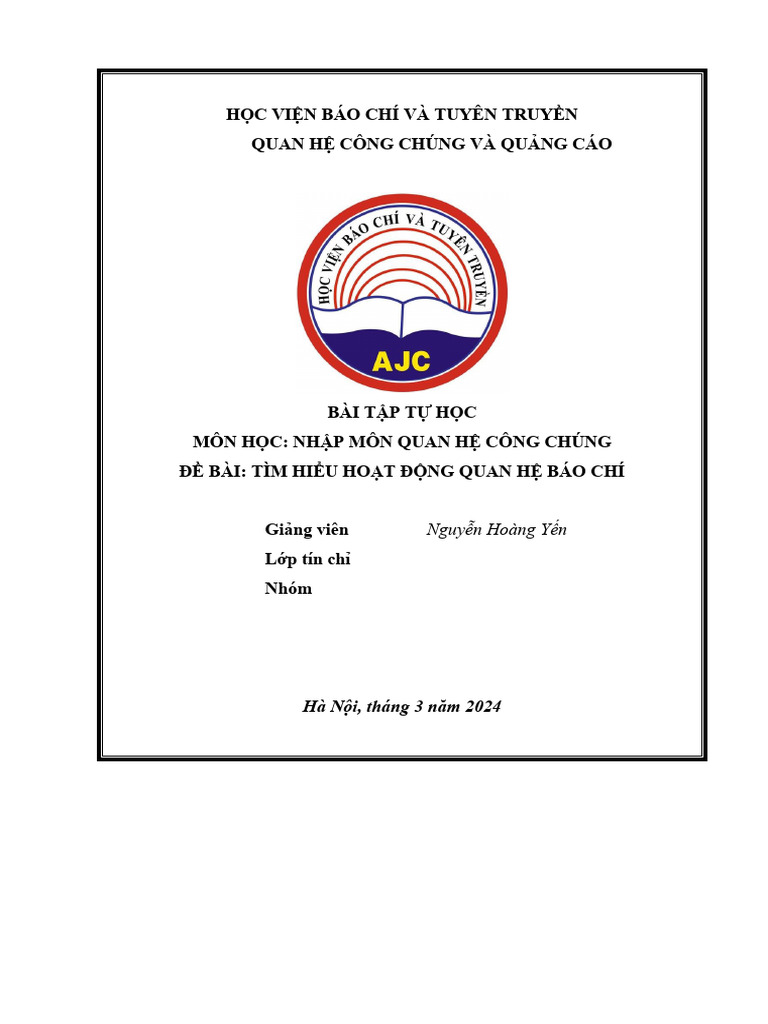 Nhóm 1 - BTGK - Nhập Môn PR (Bản Word) | PDF