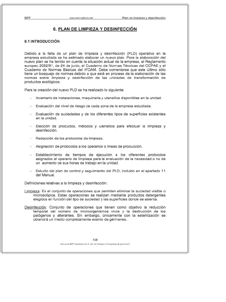 Plan de Limpieza y Desinfección - PDF | PDF