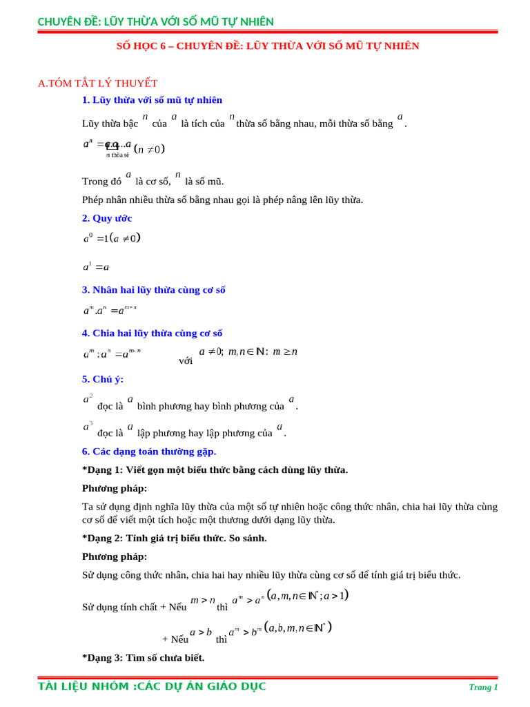 TN6 CI Bai 6 Luy Thua Voi So Mu Tu Nhien | PDF