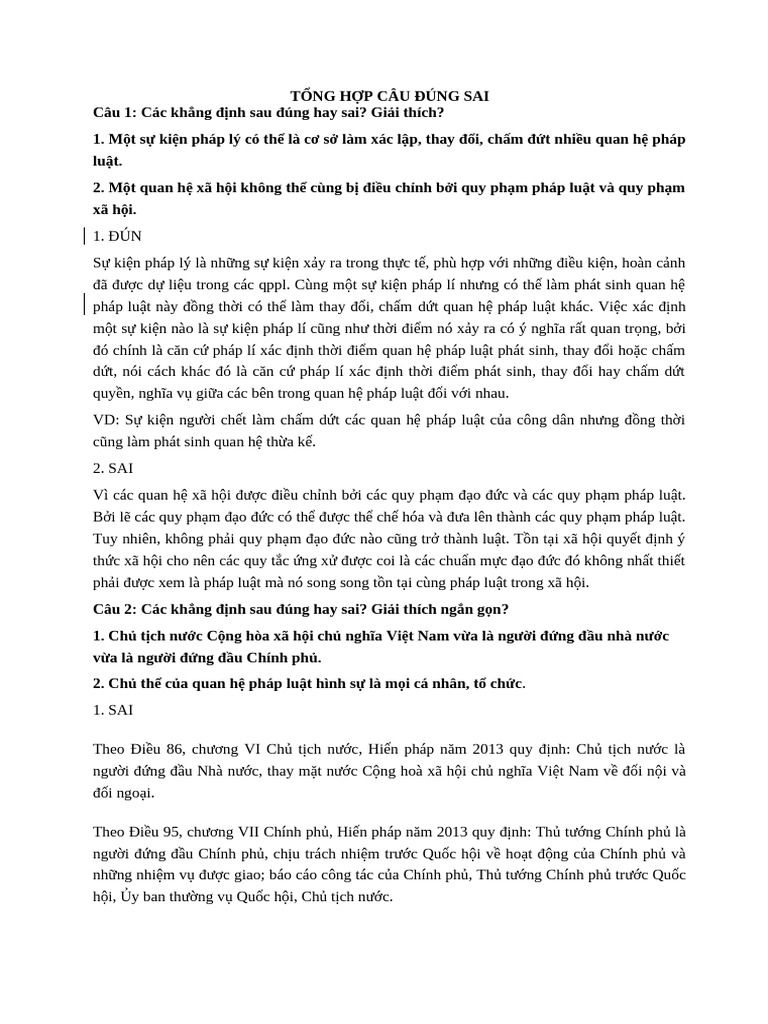 T NG H P Câu Đúng Sai Gi I Thích PLDC | PDF