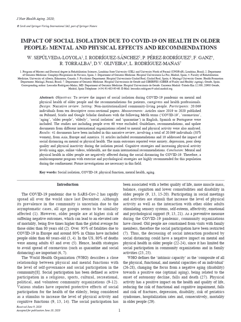 Impact of Social Isolation Due To Covid-19 On Health in Older People ...