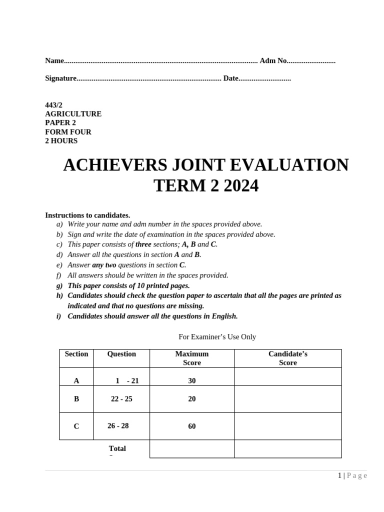 Agric Form 4 Pp2 | PDF