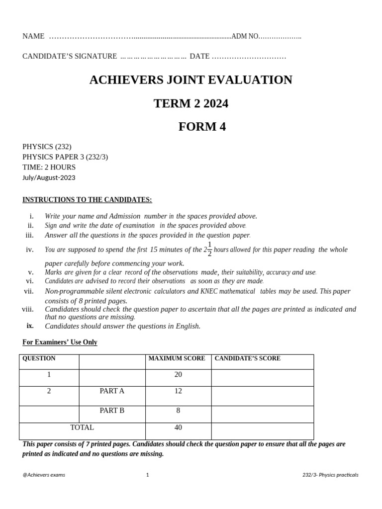 Physics Form 4 Paper 3 Qns | PDF