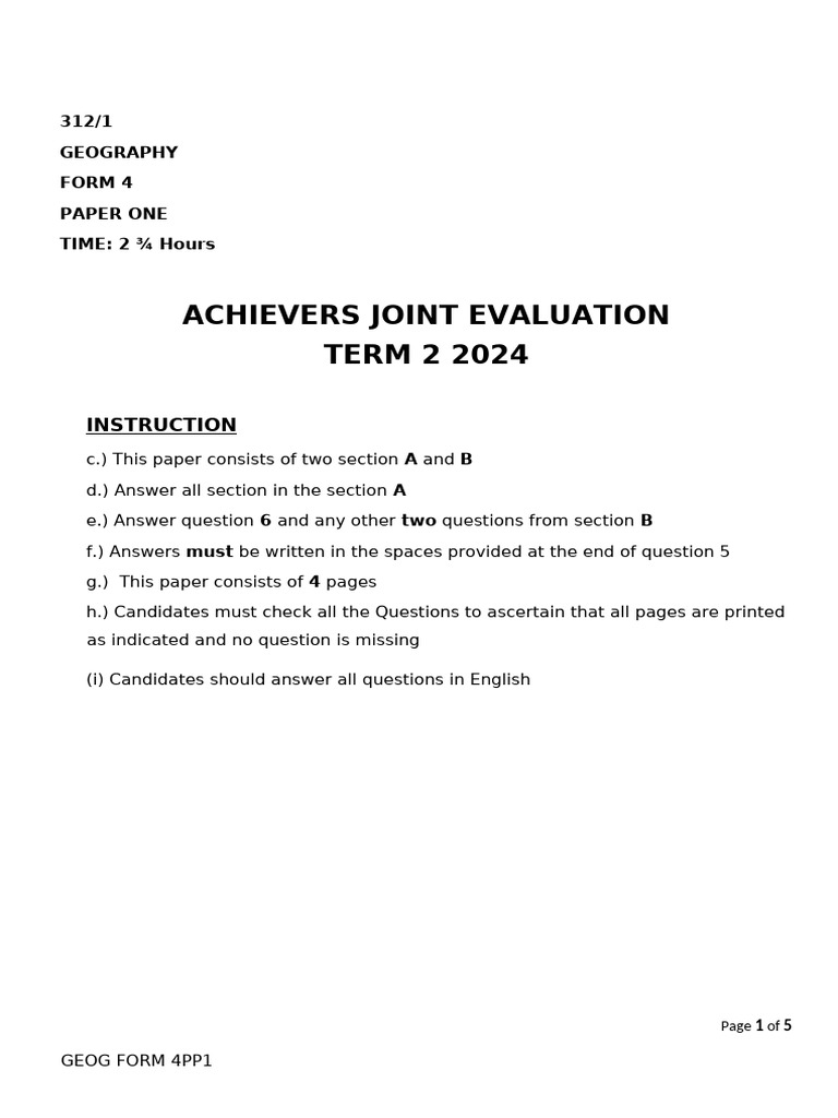 Geography f4 Pp1 Questions | PDF