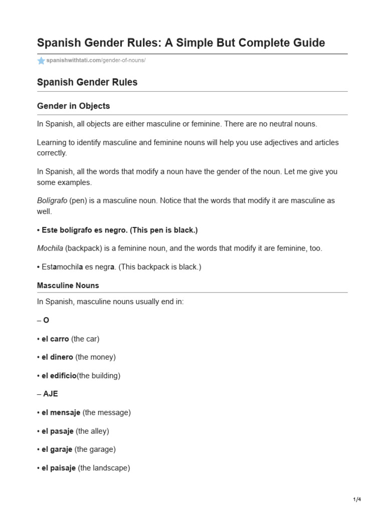 Spanish Gender Rules | PDF | Grammatical Gender | Noun