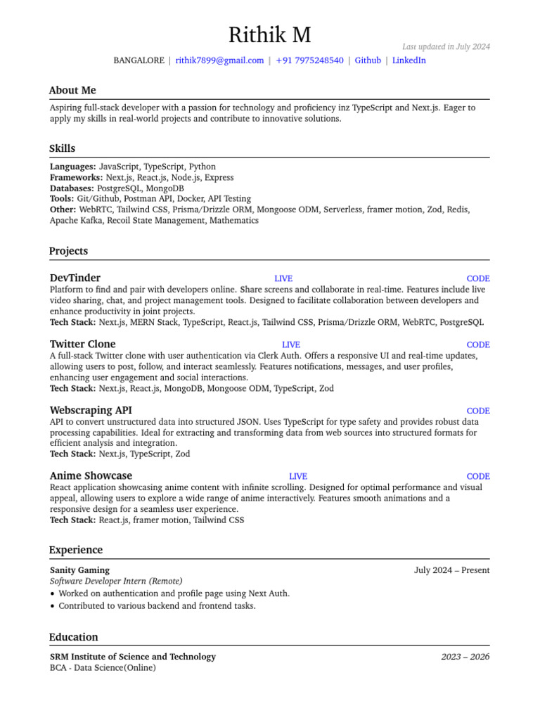 Rithik Resume New | PDF