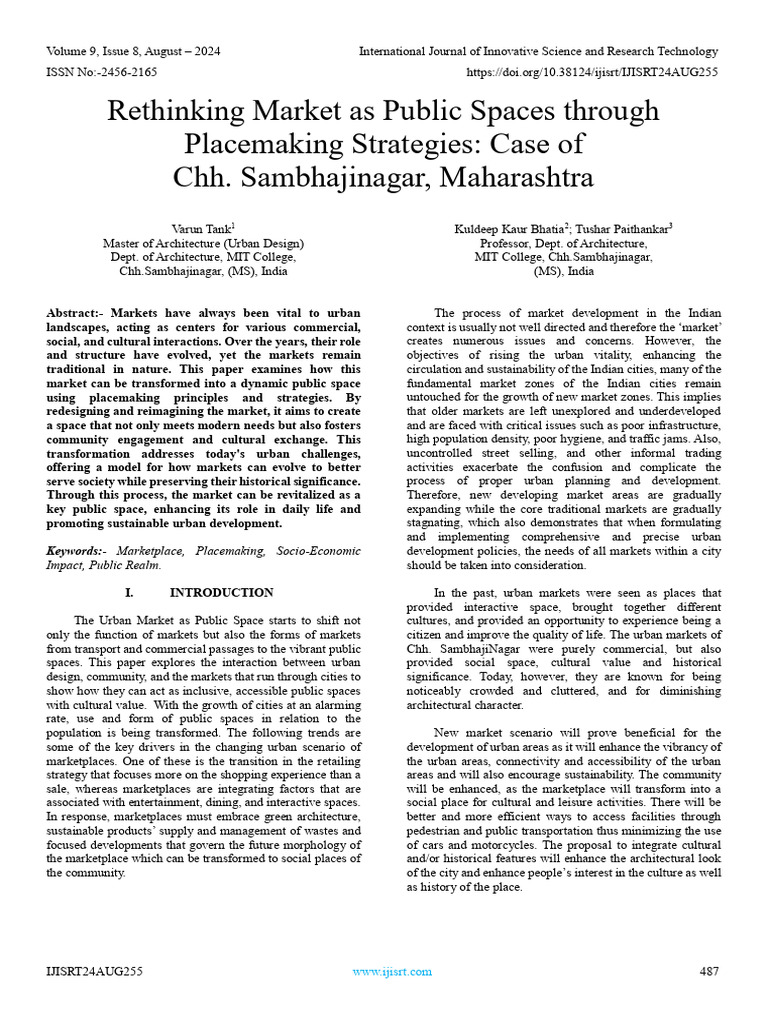 Rethinking Market As Public Spaces Through Placemaking Strategies: Case ...