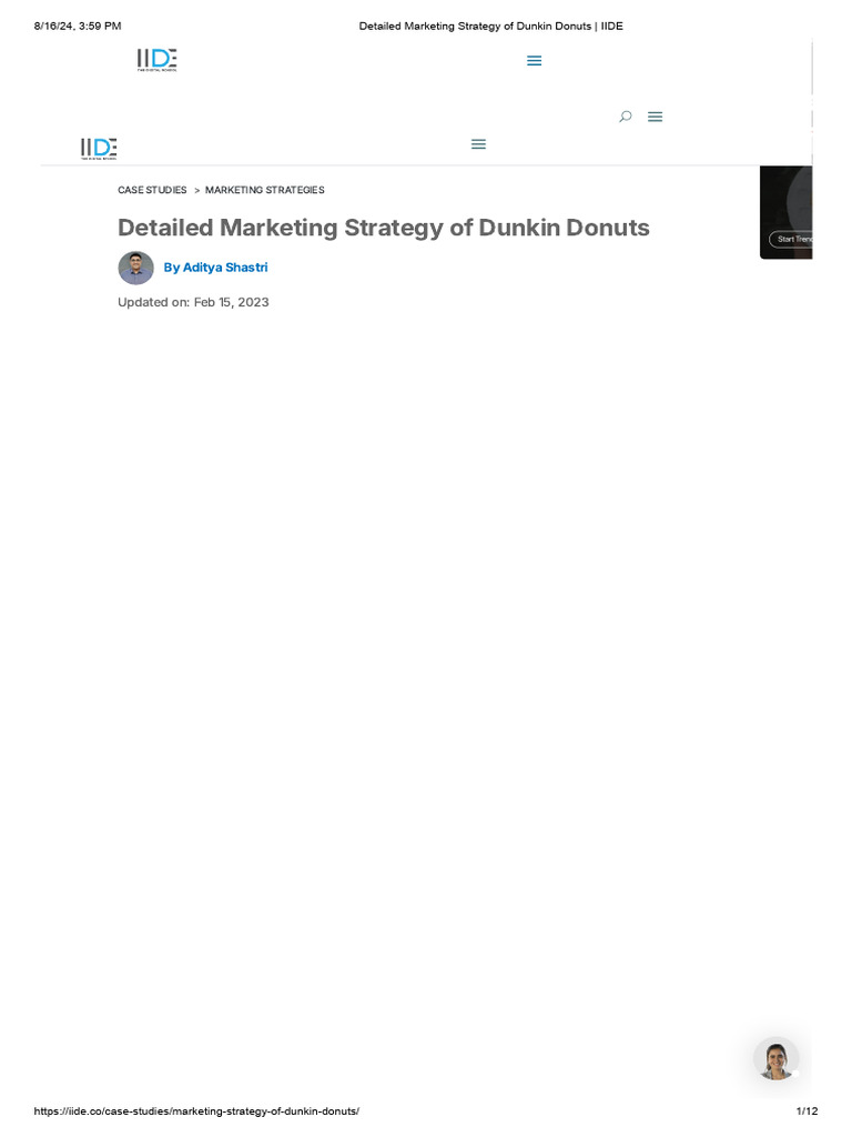 Detailed Marketing Strategy of Dunkin Donuts - IIDE | PDF | Brand | Business