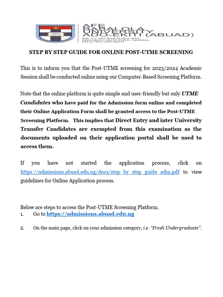 Step by Step Guide For Online Screening 23-24 | PDF