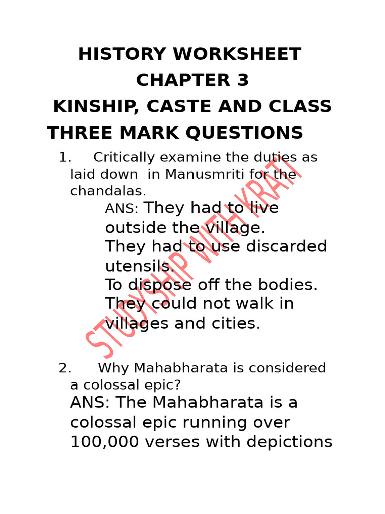SWK History Chap 3 Three Mark | PDF