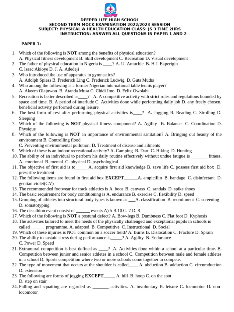 JS 3 Phe Mock 2 2ND Term 2022-2023 | PDF
