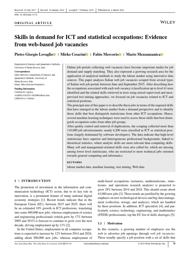 Statistical Analysis - 2018 - Lovaglio - Skills in Demand For ICT and ...