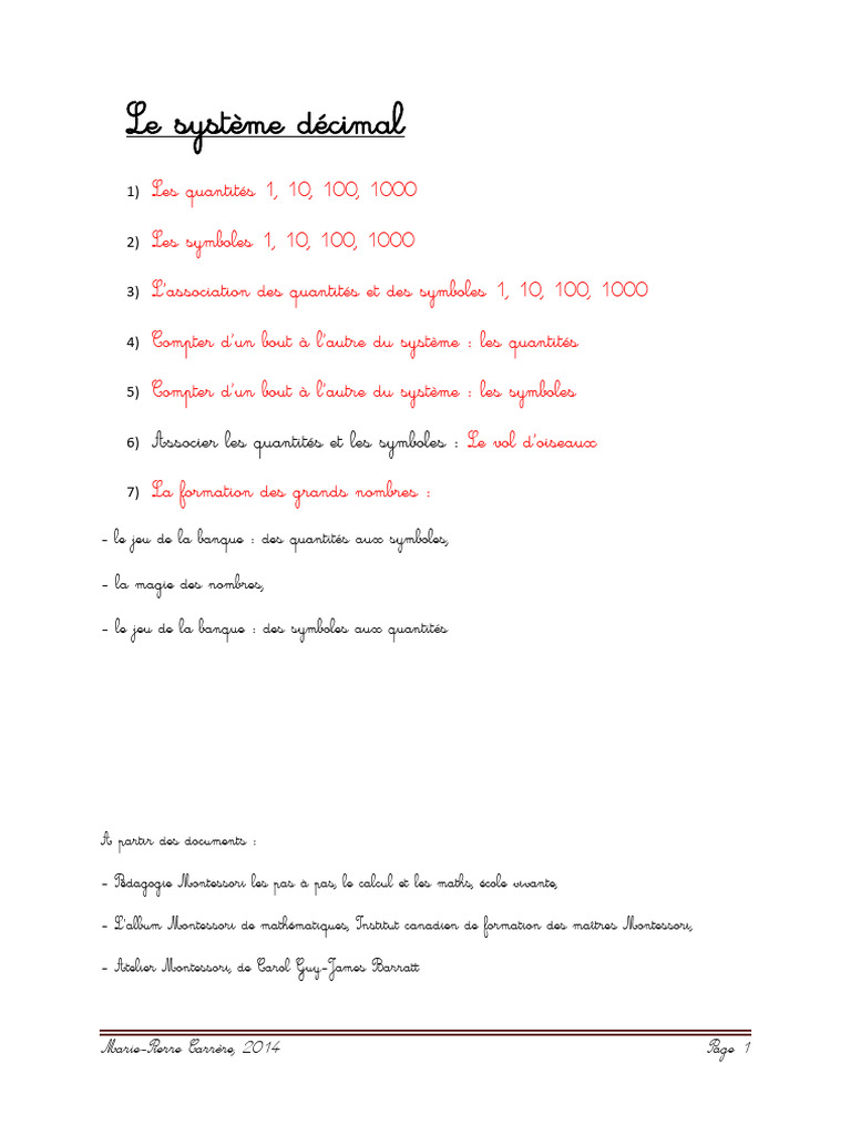 Fiches de Prép Le Système Décimal Montessori | PDF