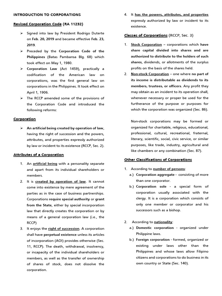 Introduction To Corporations A4 | PDF