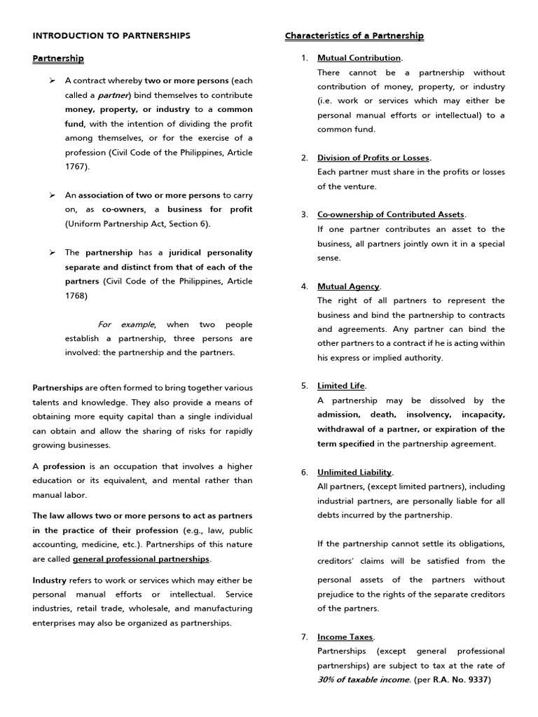 Introduction To Partnerships A4 | PDF