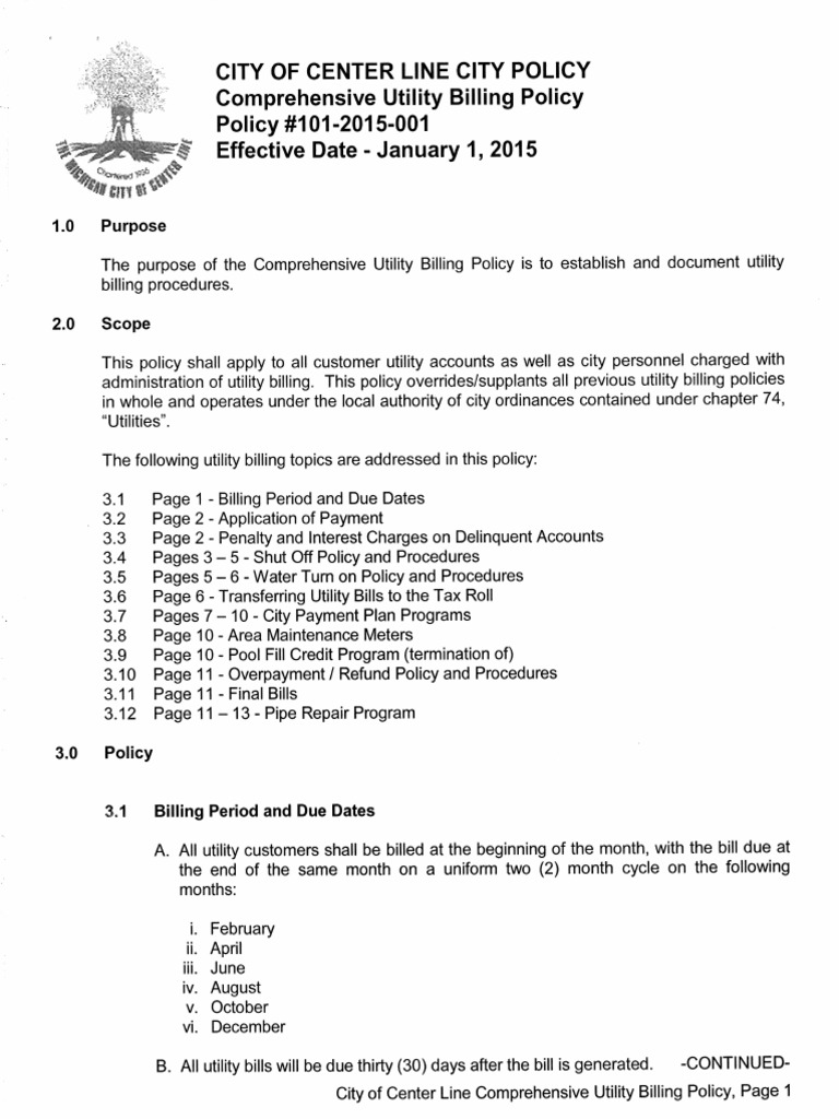 Utility Billing Policy PDF | PDF