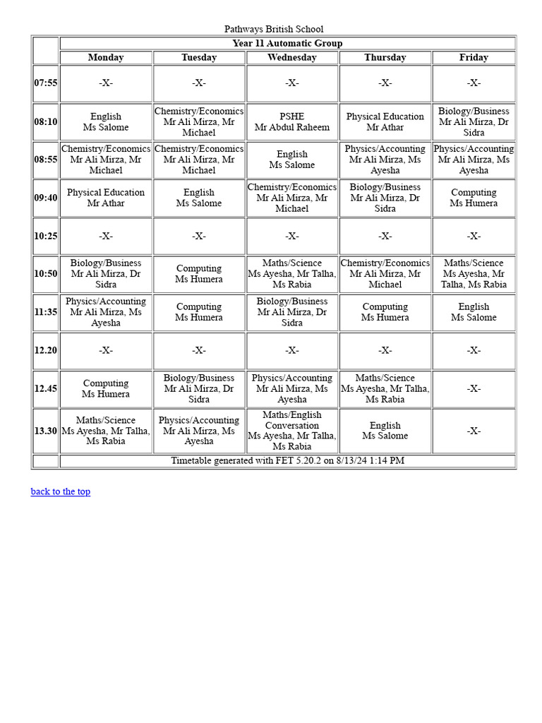 Timetable 2024-25 Version 1 - Year 11 | PDF