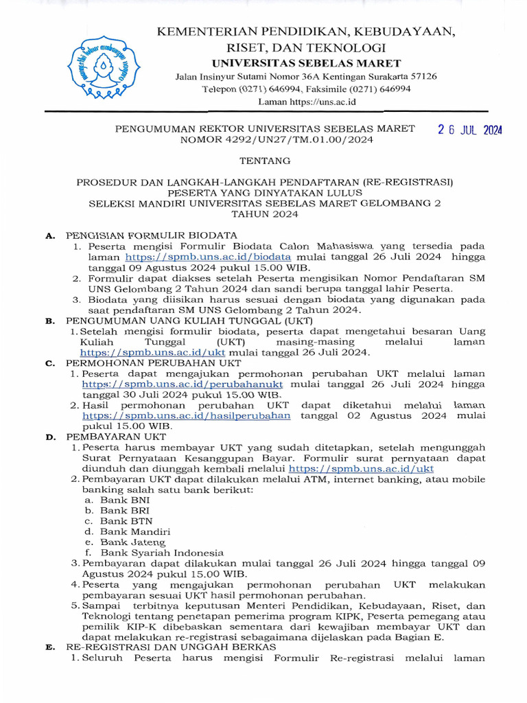 4292 Prosedur Pengumuman Dan Langkah Langkah RE REGRISTASI Peserta | PDF