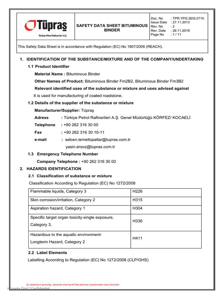 Safety-Data-Sheet-Bitumen-Binder Course Layer | PDF