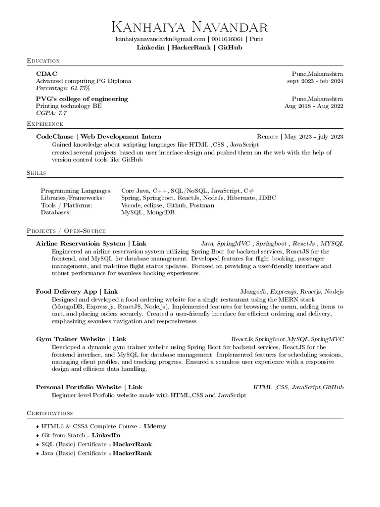 Resume Kanhaiya Navandar | PDF