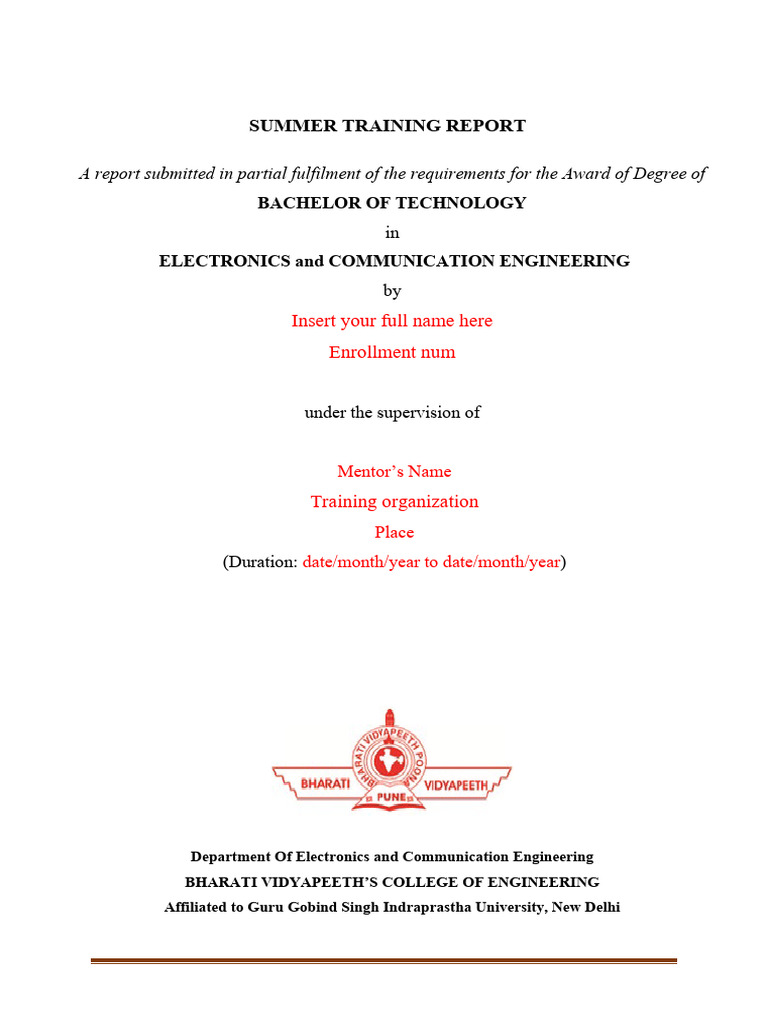 Summer Industrial Training Report Format | PDF