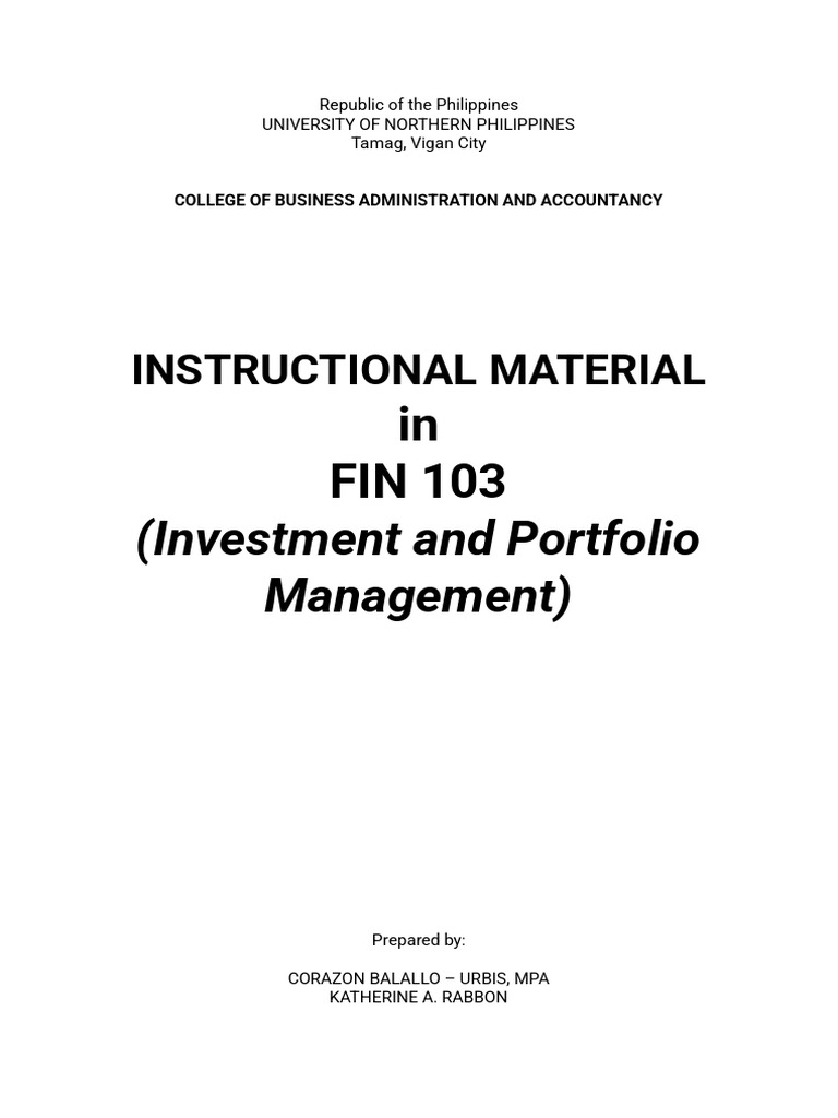 Fin 103 Lesson 1 | PDF