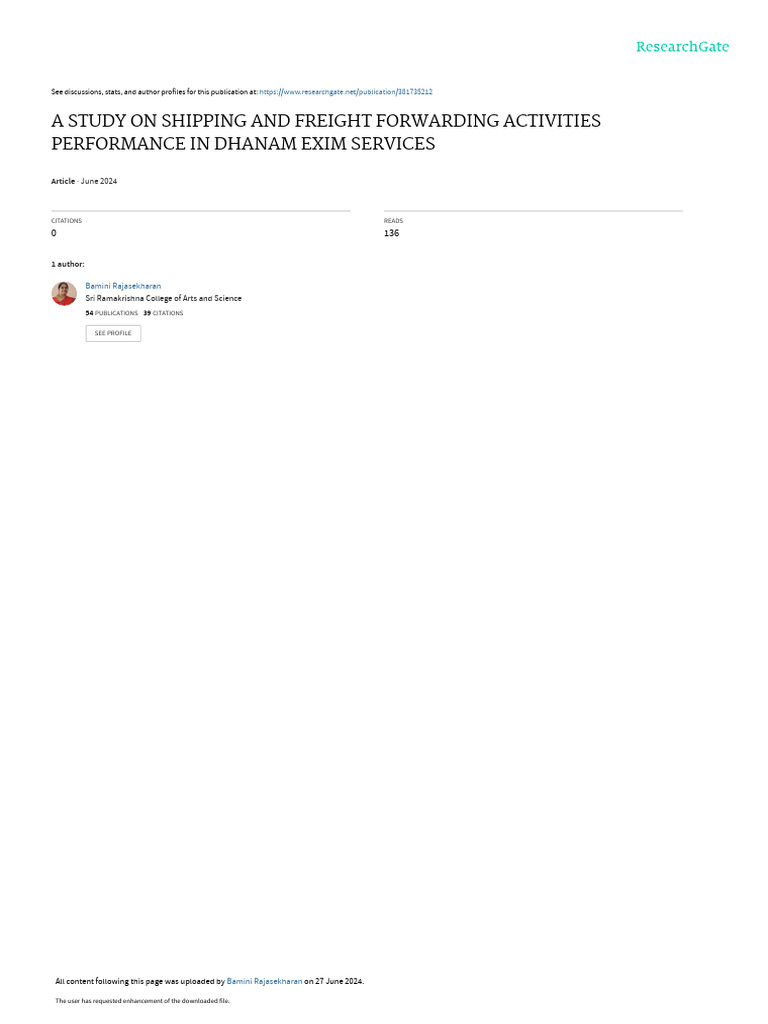 A Study On Shipping and Freight Forwarding Activities | PDF