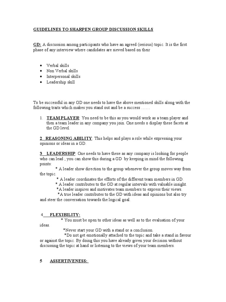 Guidelines To Sharpen Group Discussion Skills | PDF | Leadership ...