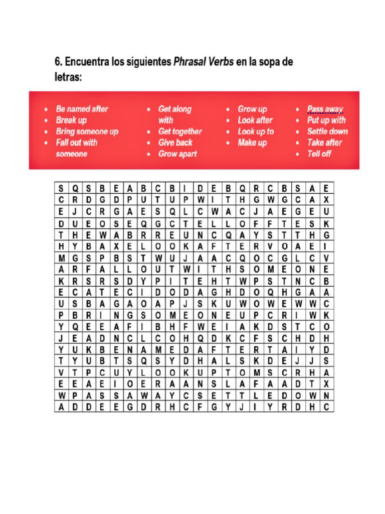 Sopa de Letras Phrasal Verbs | PDF