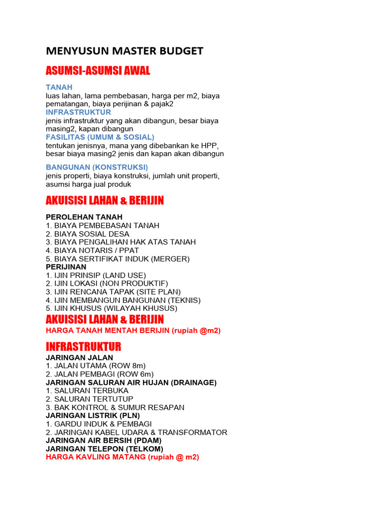 Menyusun Master Budget Harga Rumah | PDF