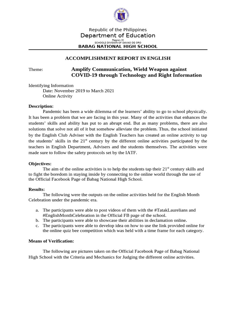 ACCOMPLISHMENT REPORT (Club Activity) | PDF | Wellness