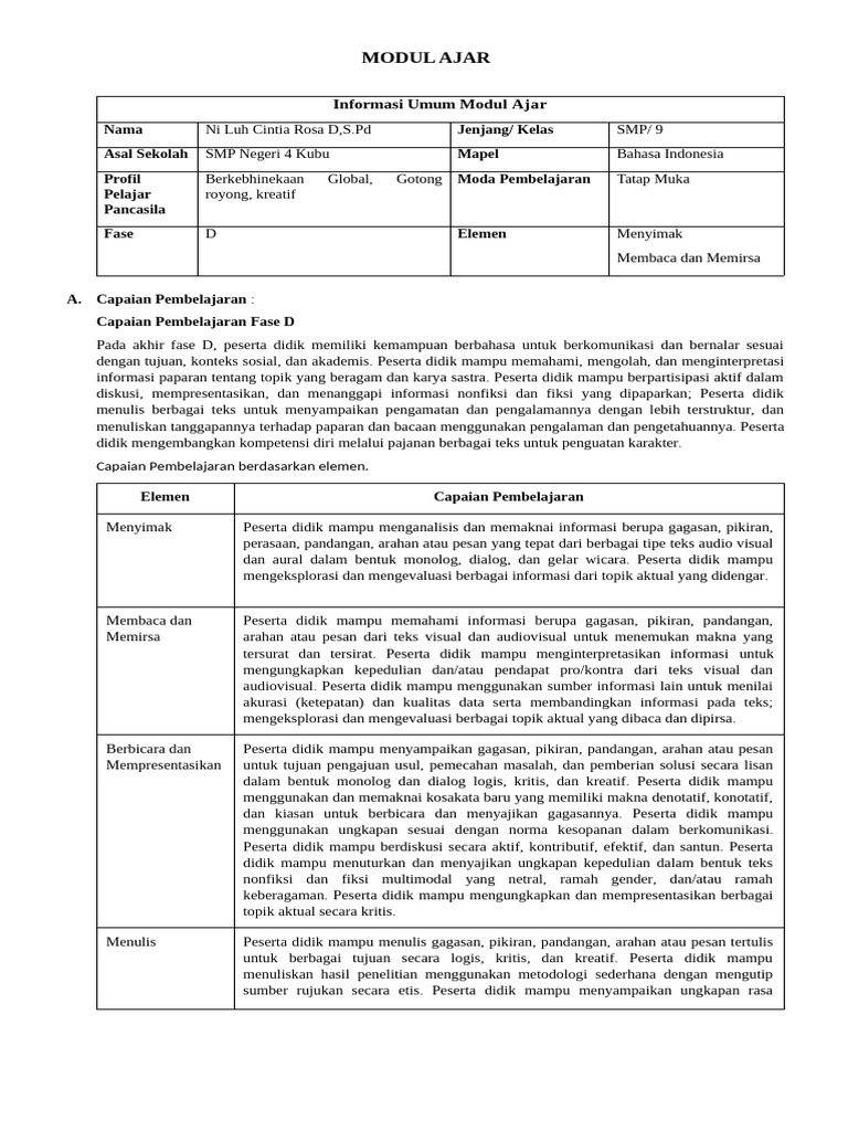 Modul Ajar 9 Demi Keluarga Bab 1 | PDF