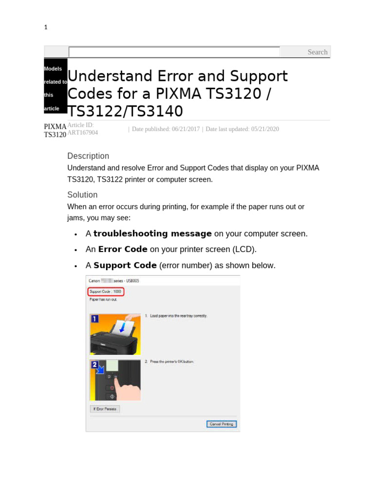 Canon St31400 Error Codes | PDF