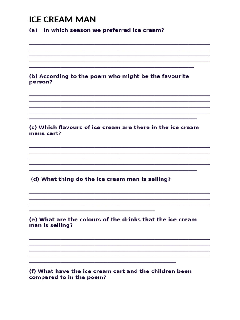 Class 5 The Ice Cream Man Extra Question | PDF