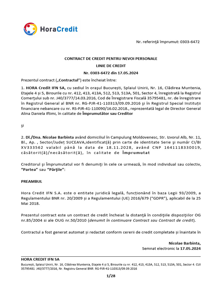 Сontract Linie de Credit | PDF