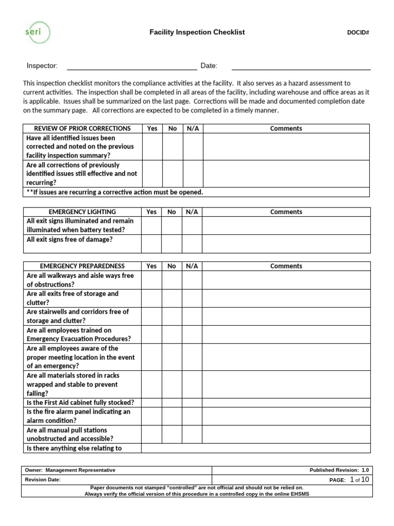 3 Facility Inspection Checklist | PDF