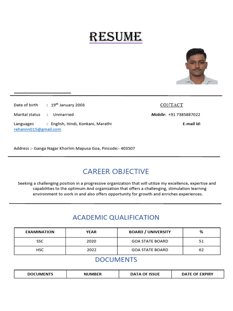 Resume Rihan Khan 12 | PDF