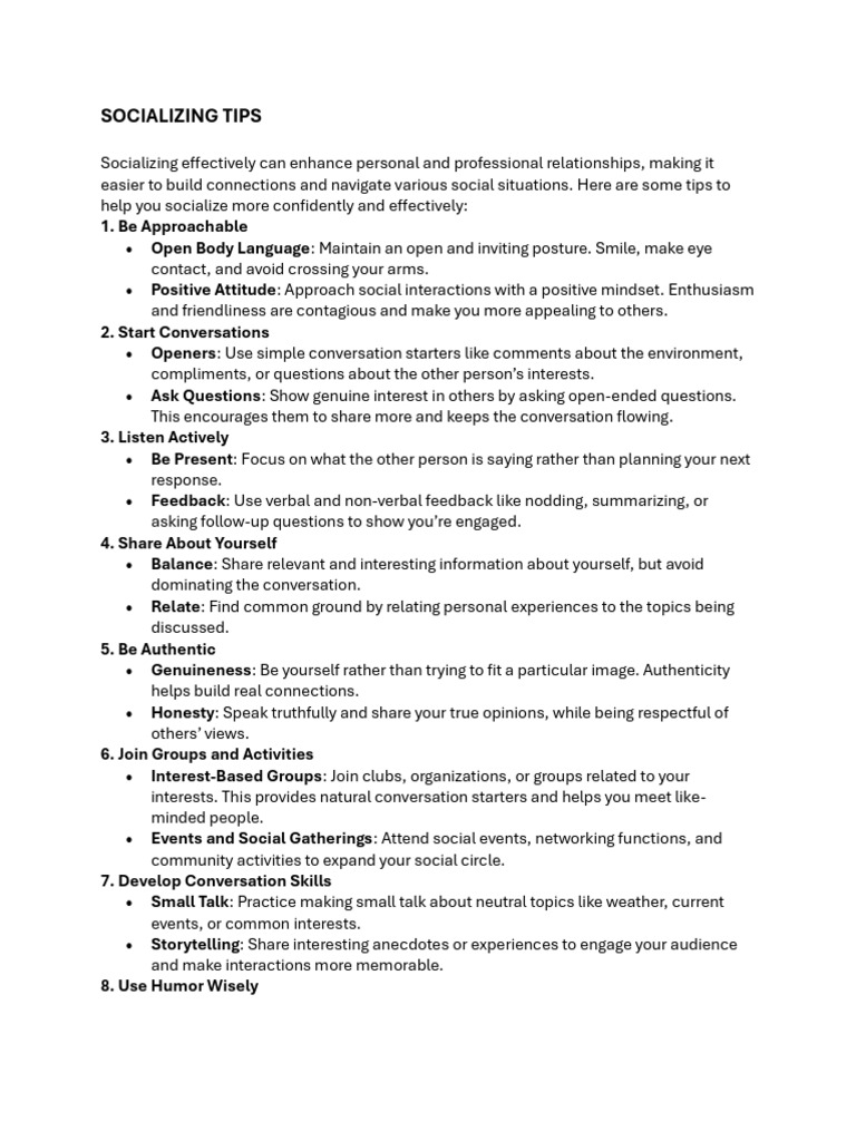 Socializing Tips | PDF