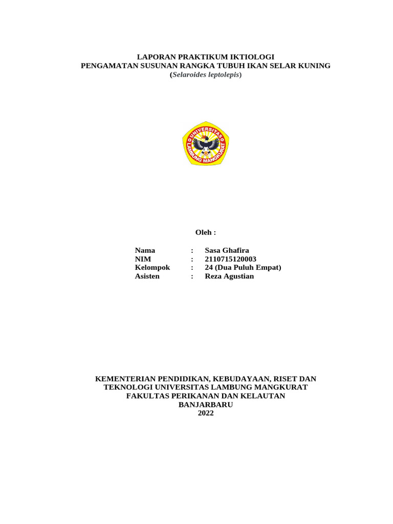 Laporan Praktikum Ikhtiologi Ikan Selar Kuning | PDF